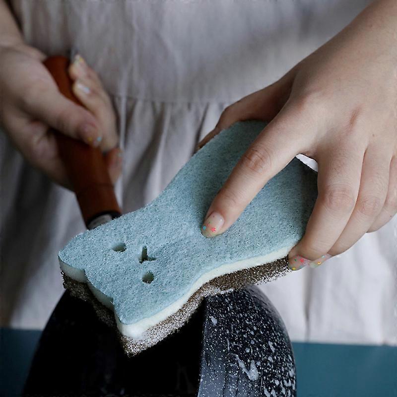 4pcs/Set Cute Cat Shape Sponge Scouring Pads Dishwashing High Density ...