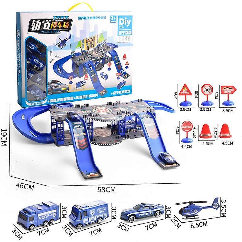 Kids Police Track Parking lot Boy Pull-back Engineering Car signpost ...