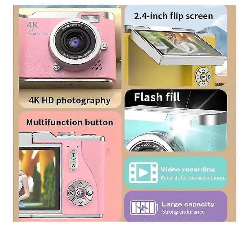Portable Camera FHD 48MP 4K Digital Camera with 8X Zoom with Flip ...