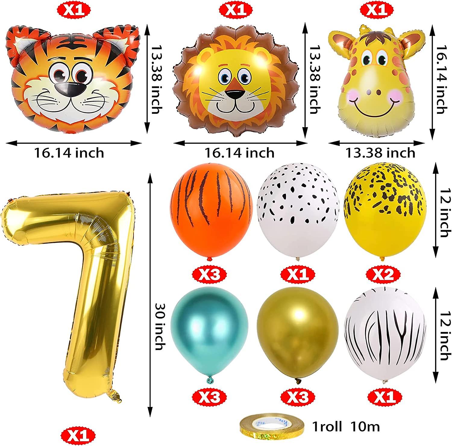 Jungle Safari Animal Balloons Sets Gold Large Numbers Balloons Wild ...