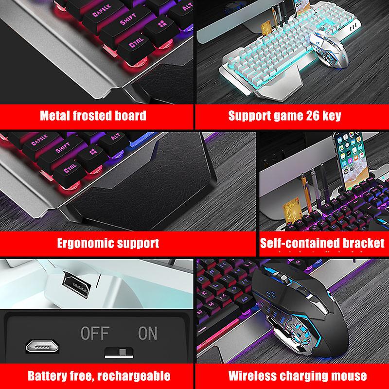 Gaming Keyboard Mouse Set Chargable Wireless Keyboard with Colorful ...