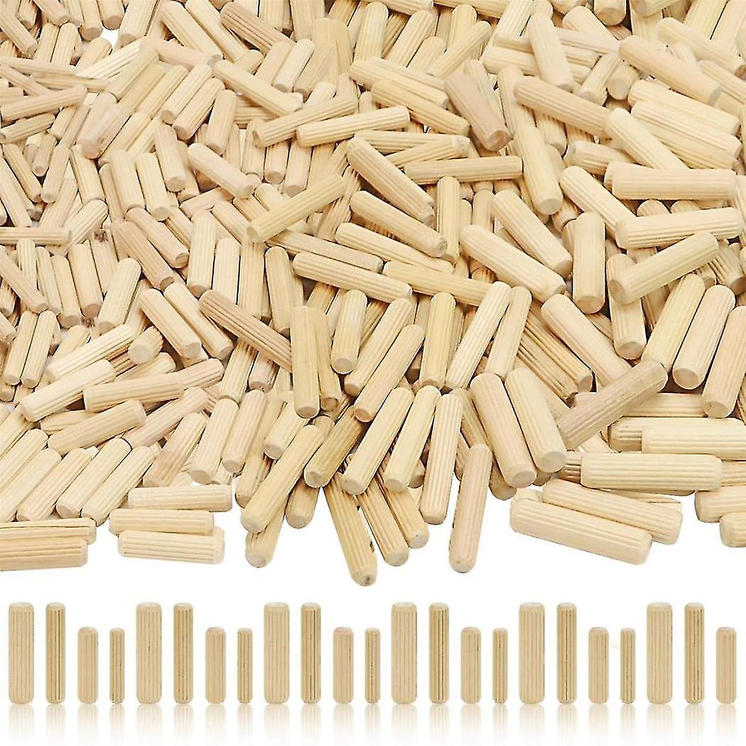 400 Pieces Wooden Dowel Pins, Straight Grooved Wood Dowel Rods, Fluted Dowel Plugs With Beveled ...