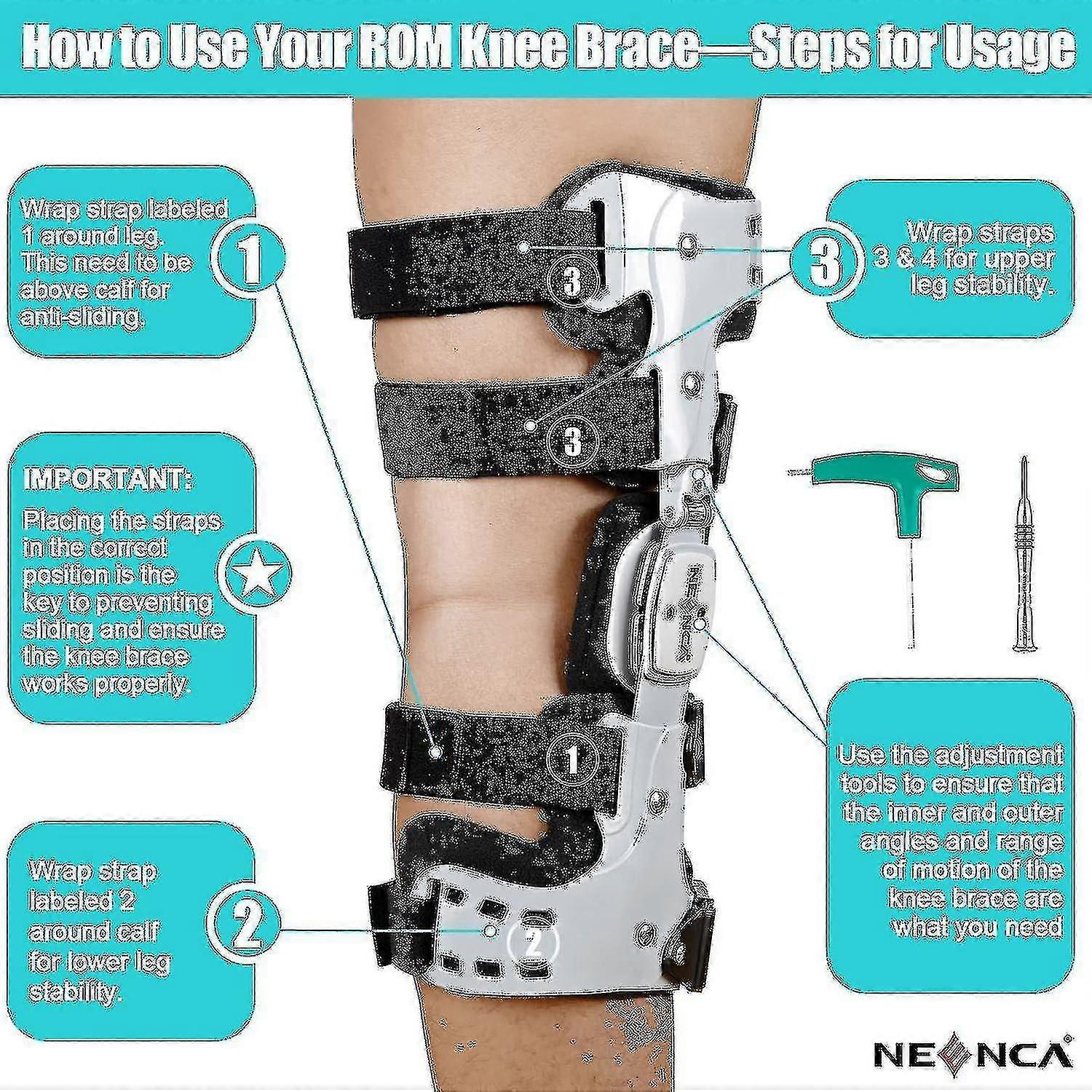 Neenca Unloader Rom Knee Brace Hinged Stabilizer Adjustable Recovery Support For Acl Mcl Pcl ...