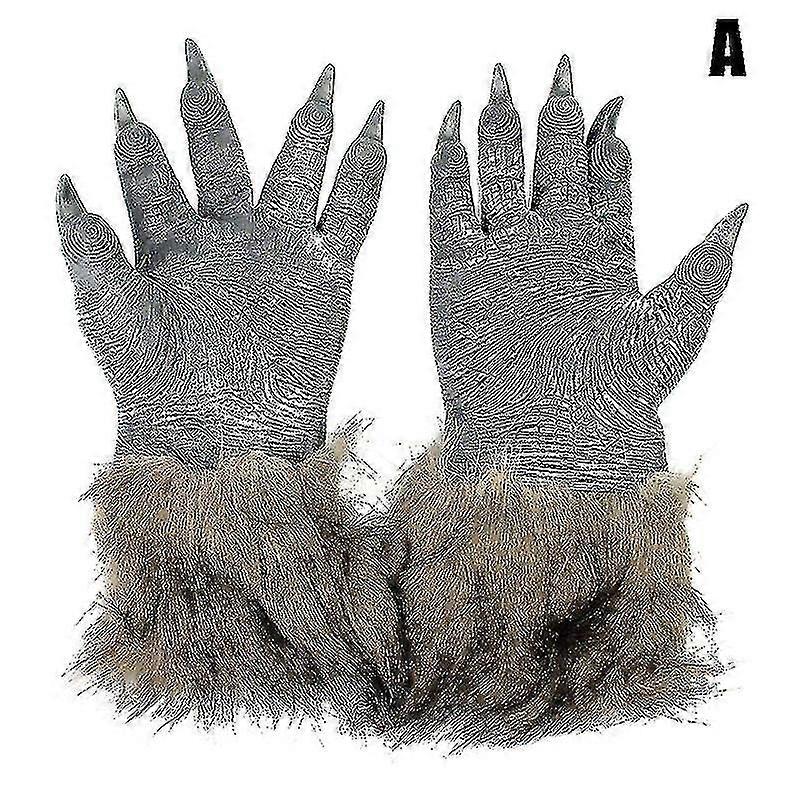 Halloween Latex Rubber Wolf Head Hair Mask Werewolf Gloves Costume ...