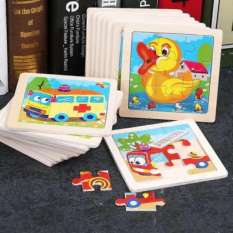 11CM Colorful Wood 3D Puzzles Cartoon Animals Kids Cognitive Jigsaw ...