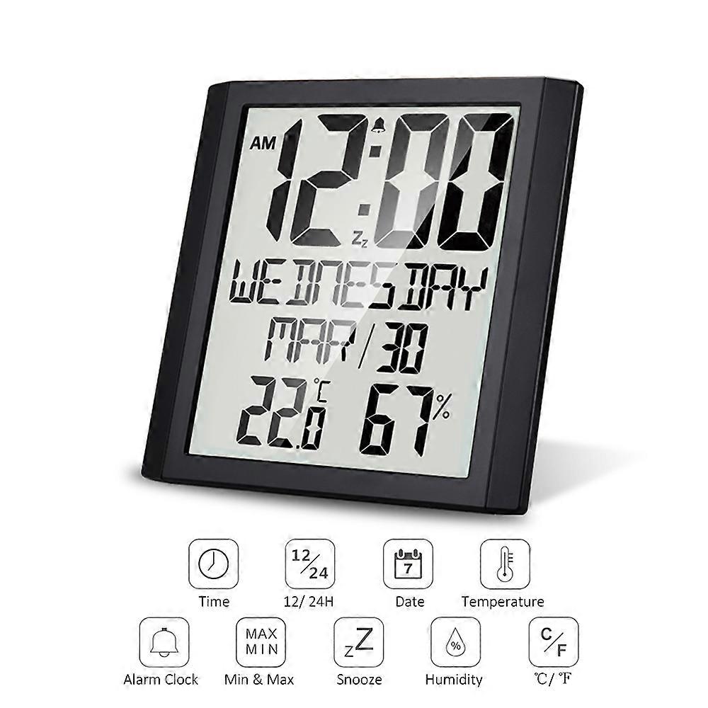 Digital Wall Clock with Temperature & Humidity 8.6'' Large Display Time ...
