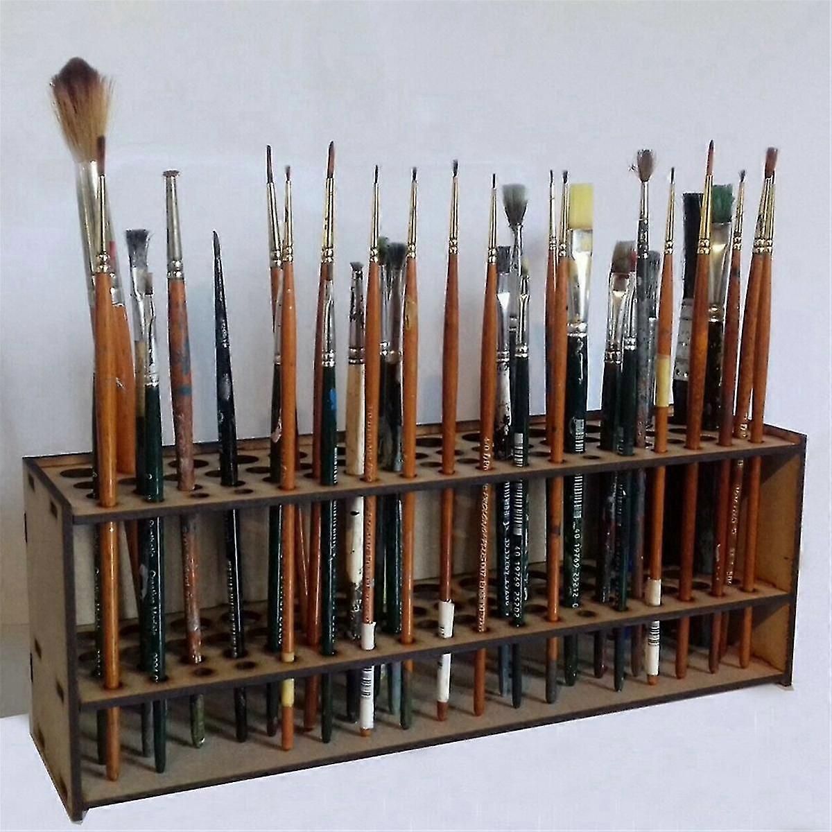 Wooden Brush Holder Porous 67 Brushes Desk Pen Storage Bracket ...