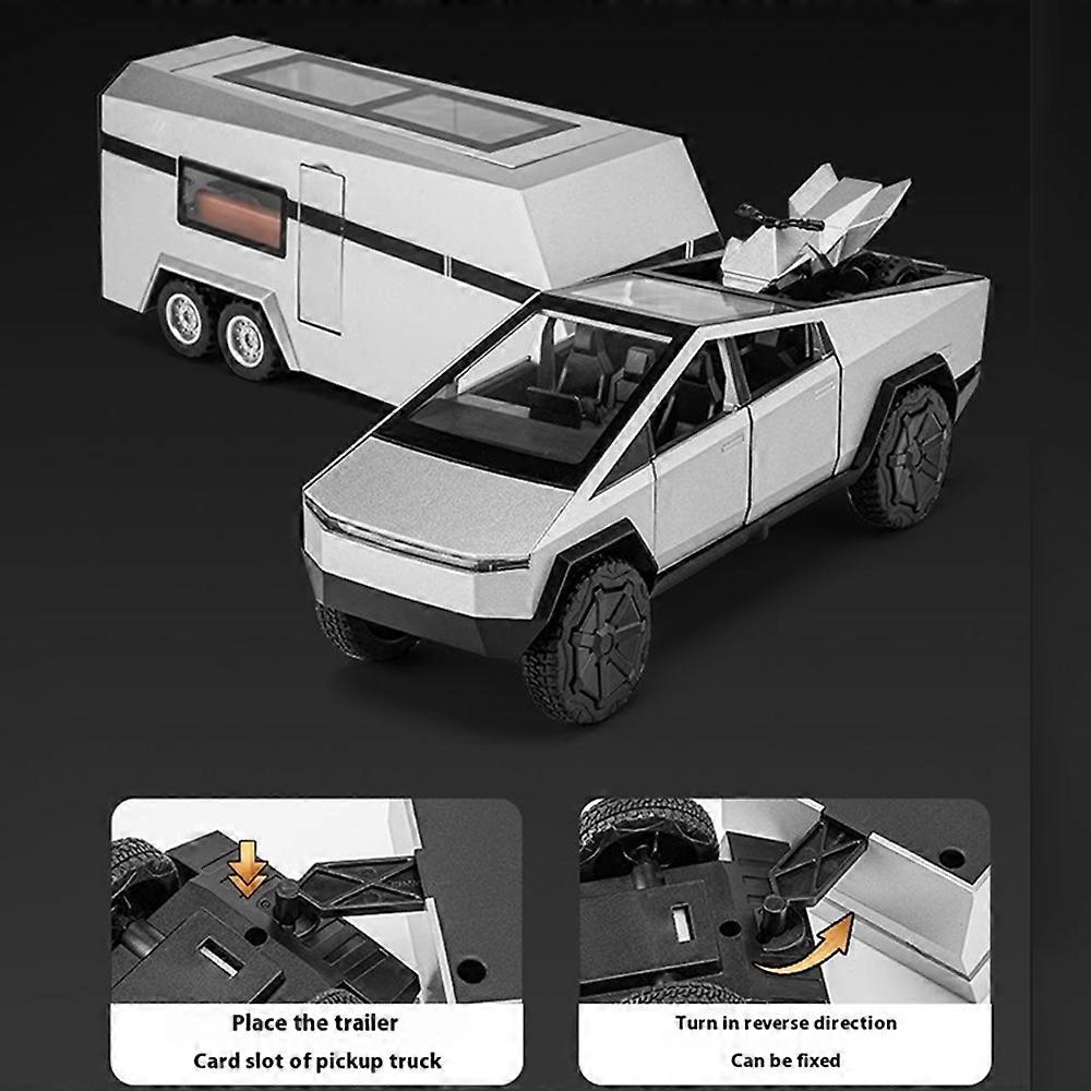Tesla Cybertruck Pickup Trailer RV Model with Off-Road Motorcycle ...