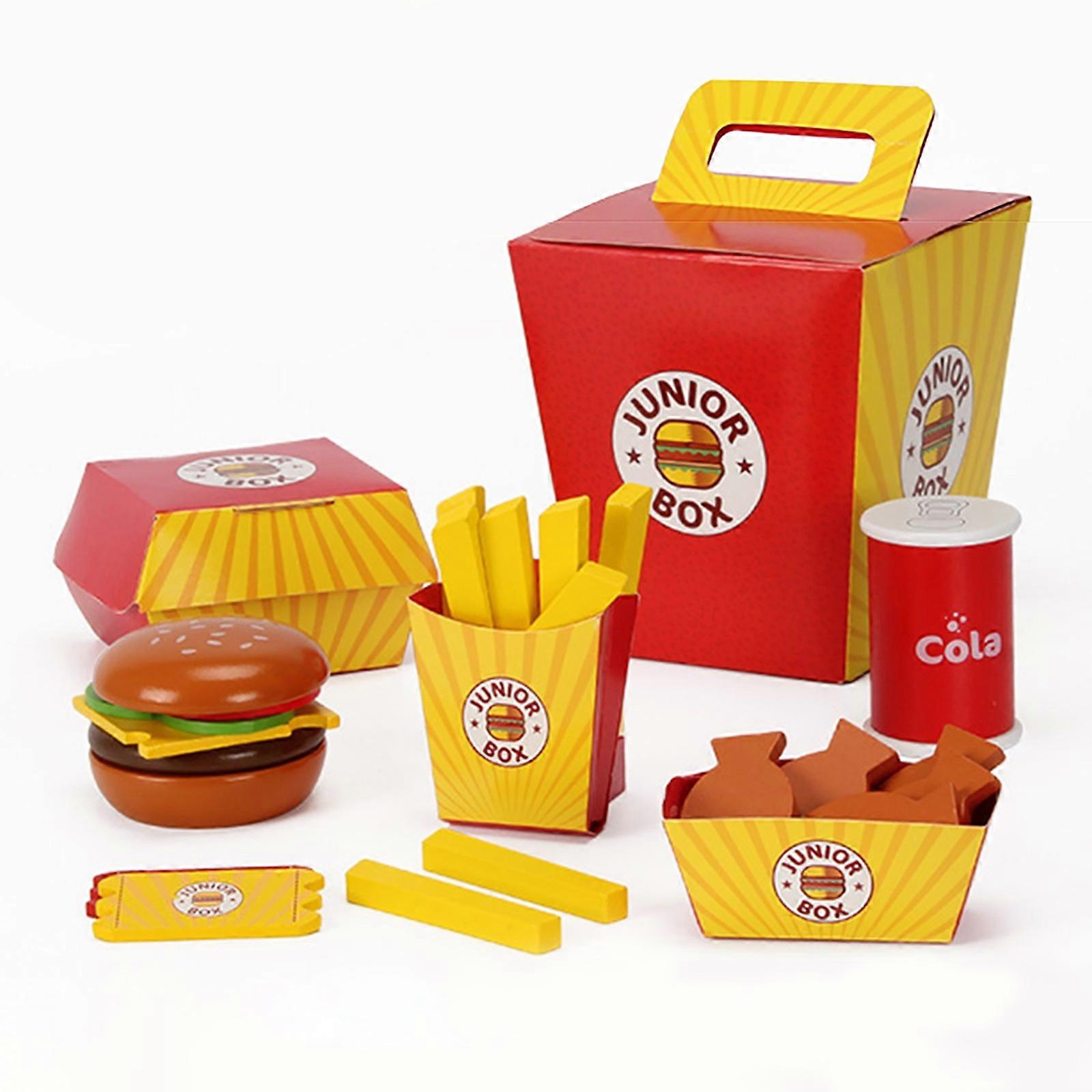 Kids Play Food Toys Pretend Play Wooden Fast Food Burger Fries Food Toy ...