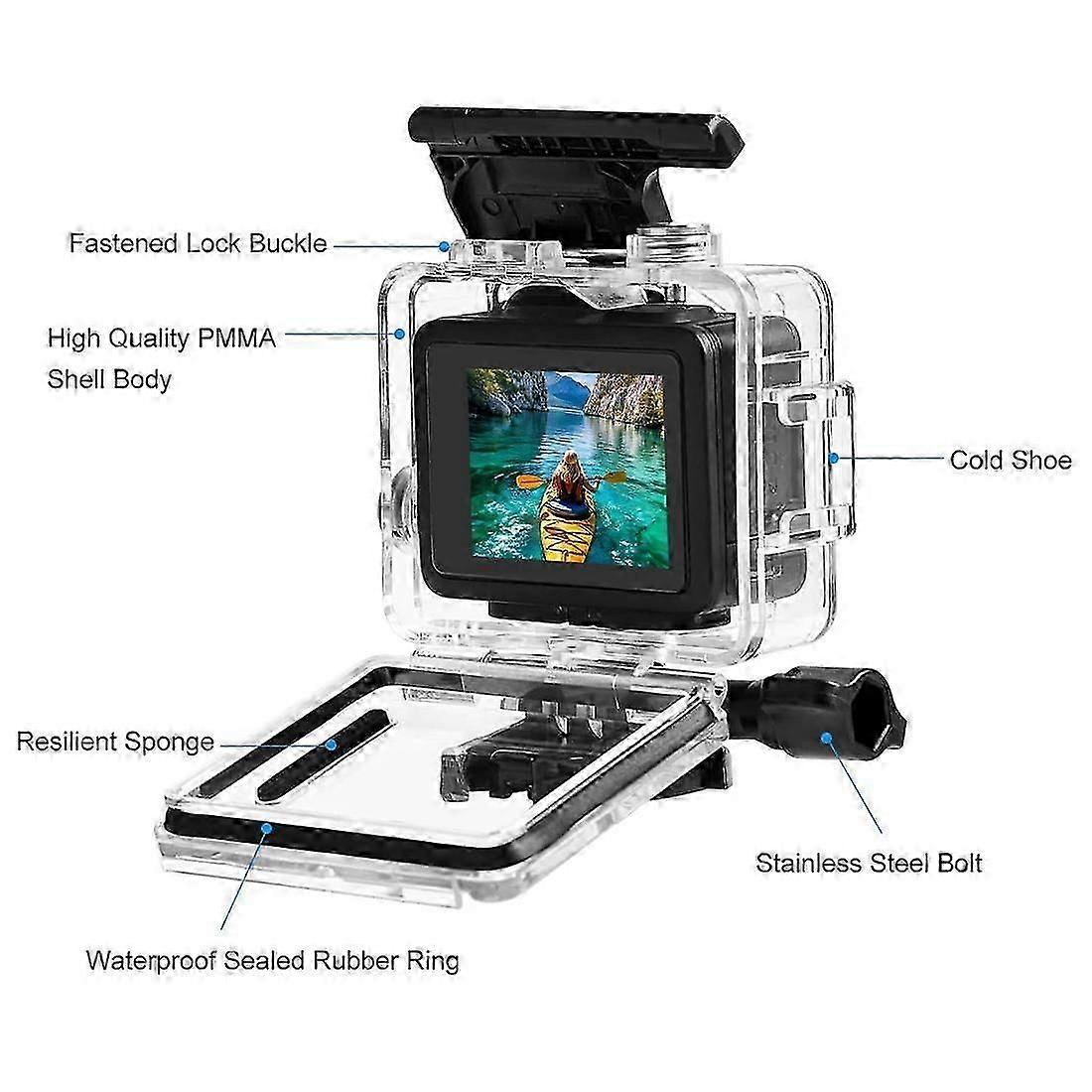 For GoPro HERO 4K 2024 PULUZ 60m / 196ft Waterproof Housing Protective Case with Buckle Basic ...