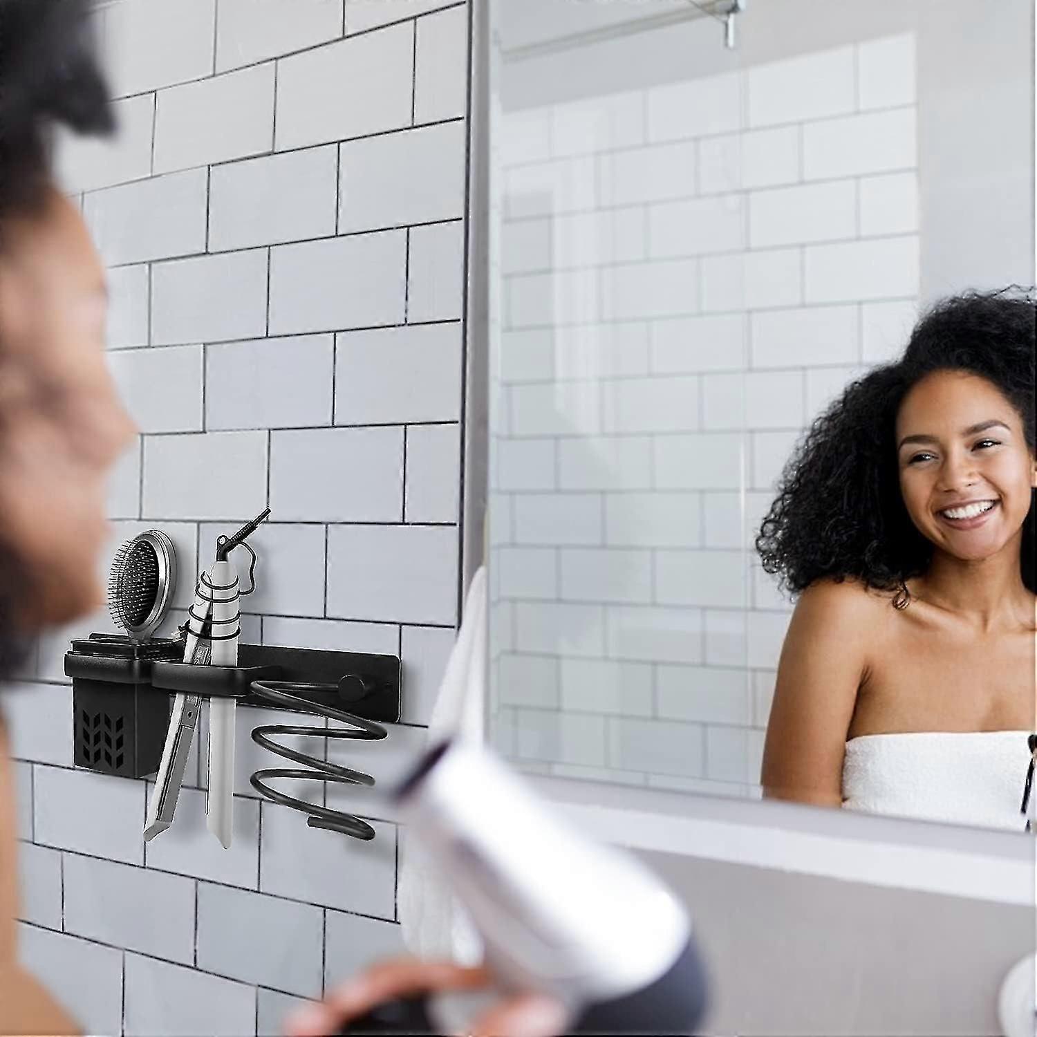 Hair Dryer Rack, Wall-Mounted Hair Dryer Organizer Rack, Multi-Function ...