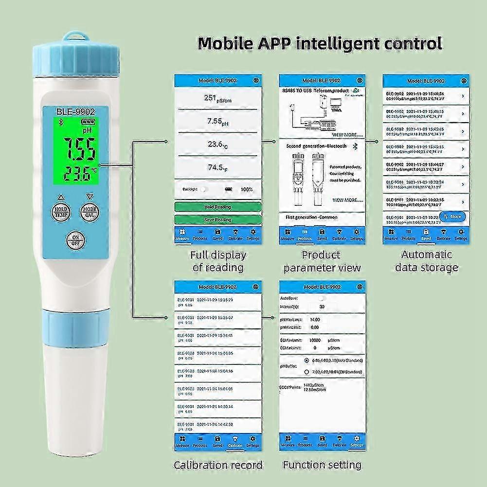 Smart Bluetooth PH Meter 0.01 High Accuracy Water Tester with ATC ...