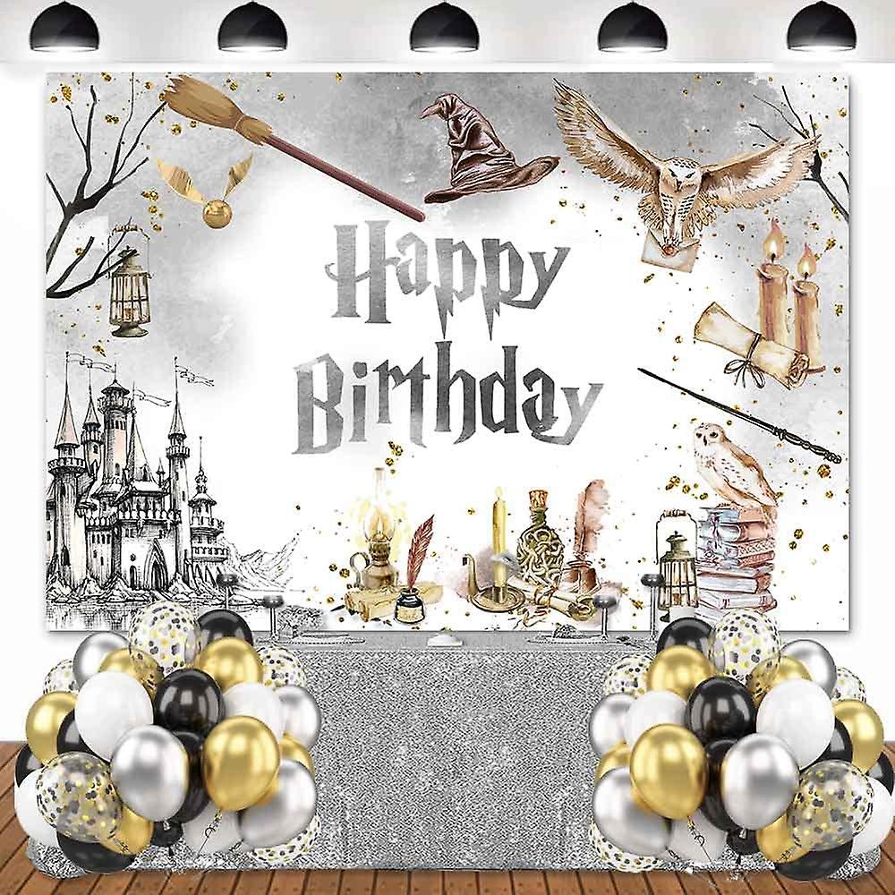 Wizard Birthday Backdrop Magical Castle Witch Wizard School Happy ...