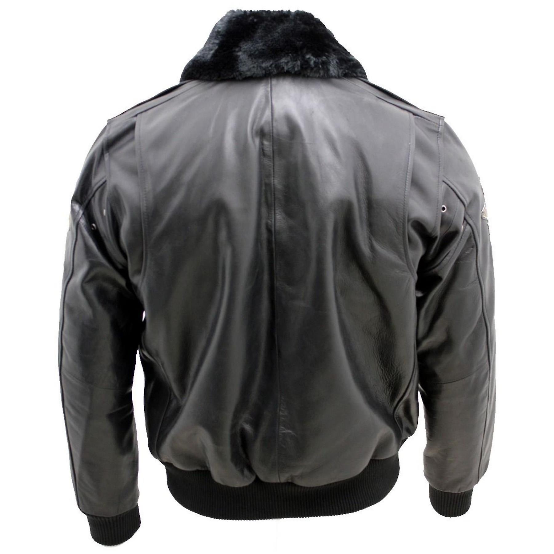 Men's Real Leather Bomber Aviator Badge Design Pilot Jacket Removable ...