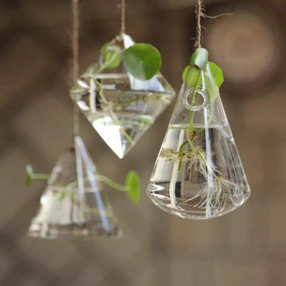 3-Piece Hanging Planters Set, Irregular Geometric Glass Vases, Flower ...