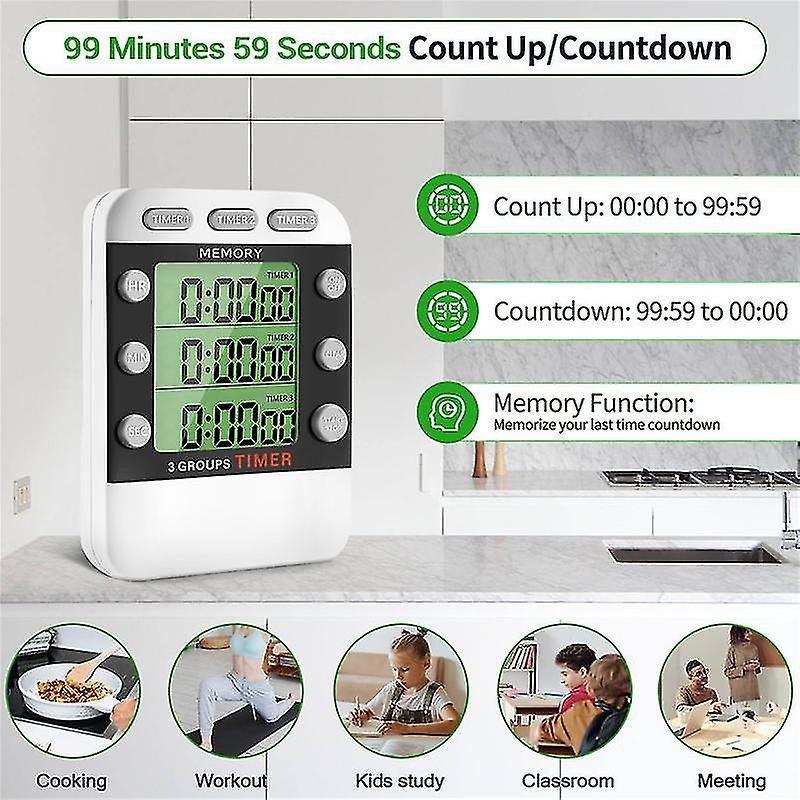 Digital Dual Kitchen Timer, 3 Channels Count Up/down Timer, Triple ...