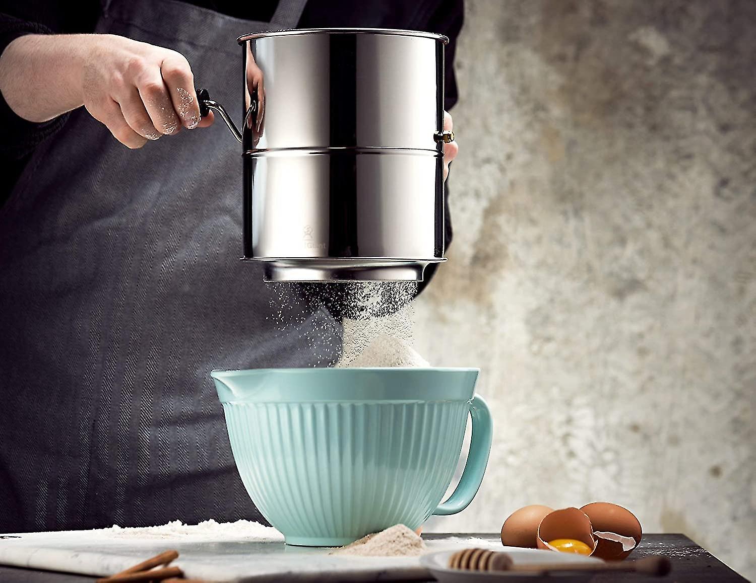 Flour Sifter 8 Cup Stainless Steel Rotary Hand Crank, Baking Sugar ...