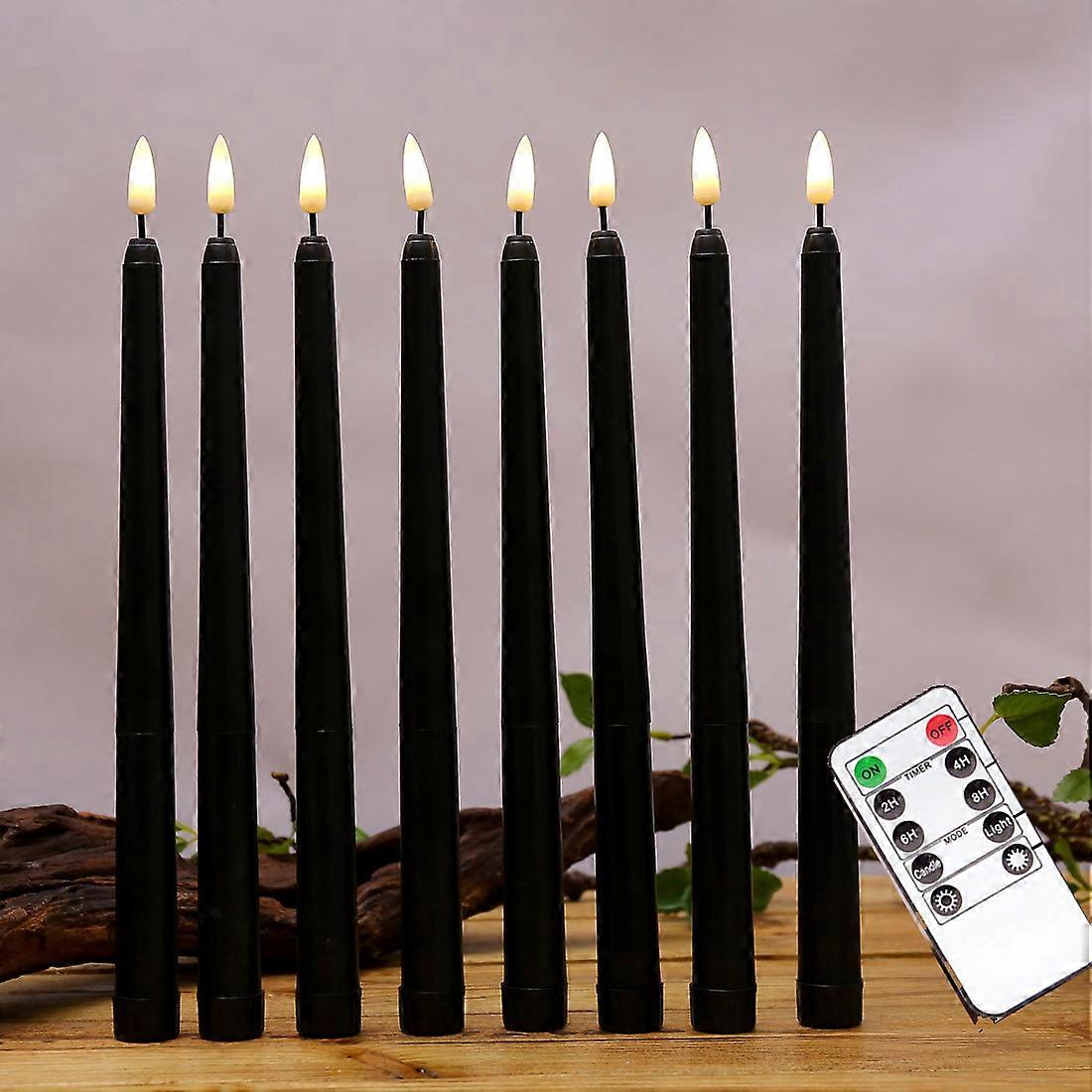 6Pcs Flameless Black Taper Candles Flickering with 10-Key Remote Timer ...