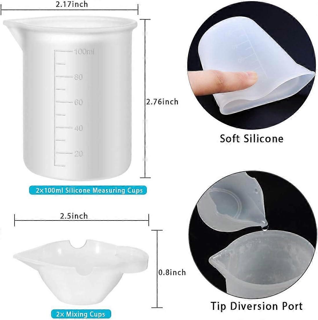 Silicone Measuring Cups, 500ml & 250ml, Large Reusable Resin Measuring Cup, Set of 6 Silicone ...