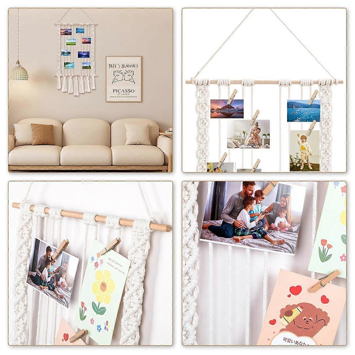 Hanging Photo Display with 30 Wood Clips Macrame Wall Hanging Picture ...