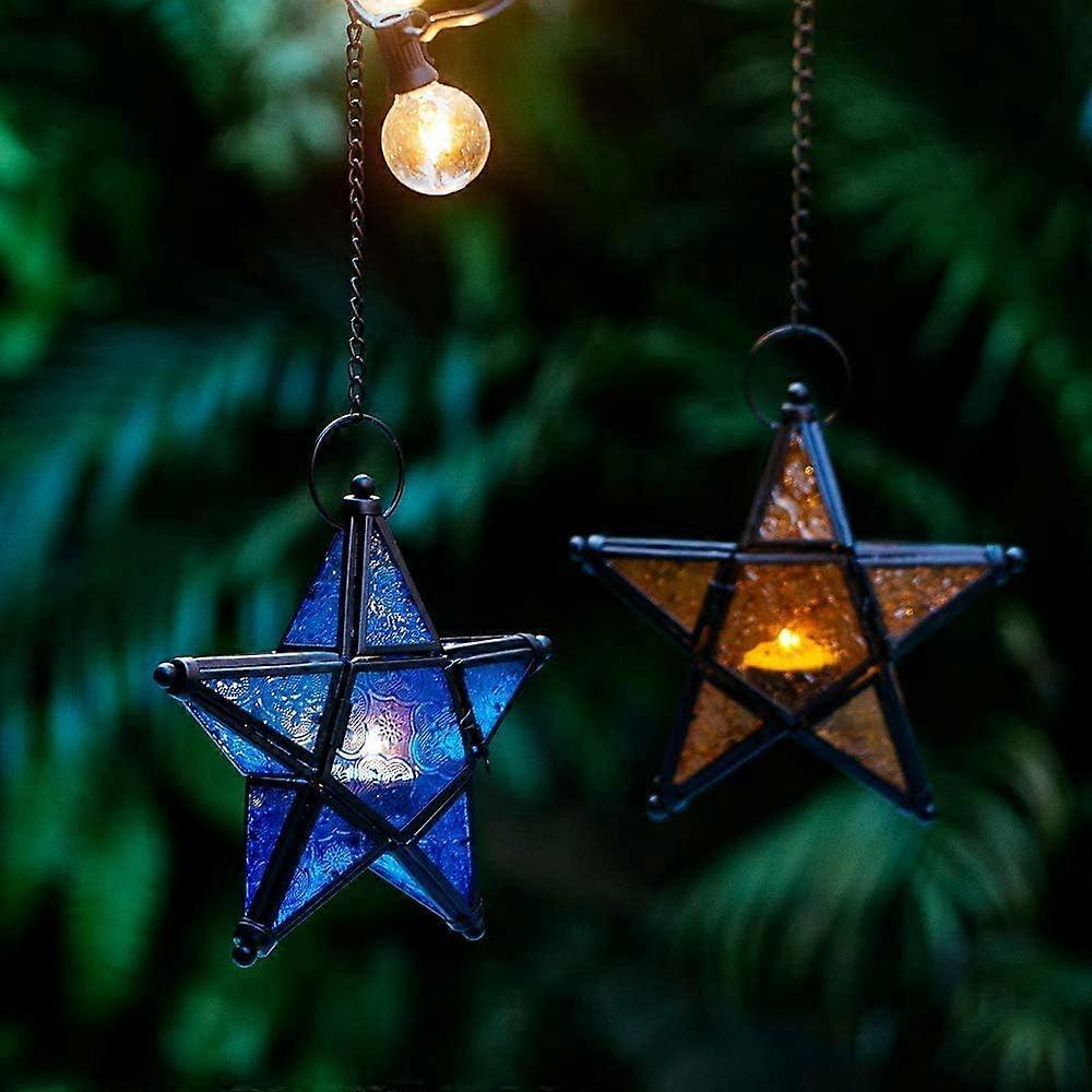 Glass Star Lantern Hanging Ornaments - Tea Light Lantern Window ...