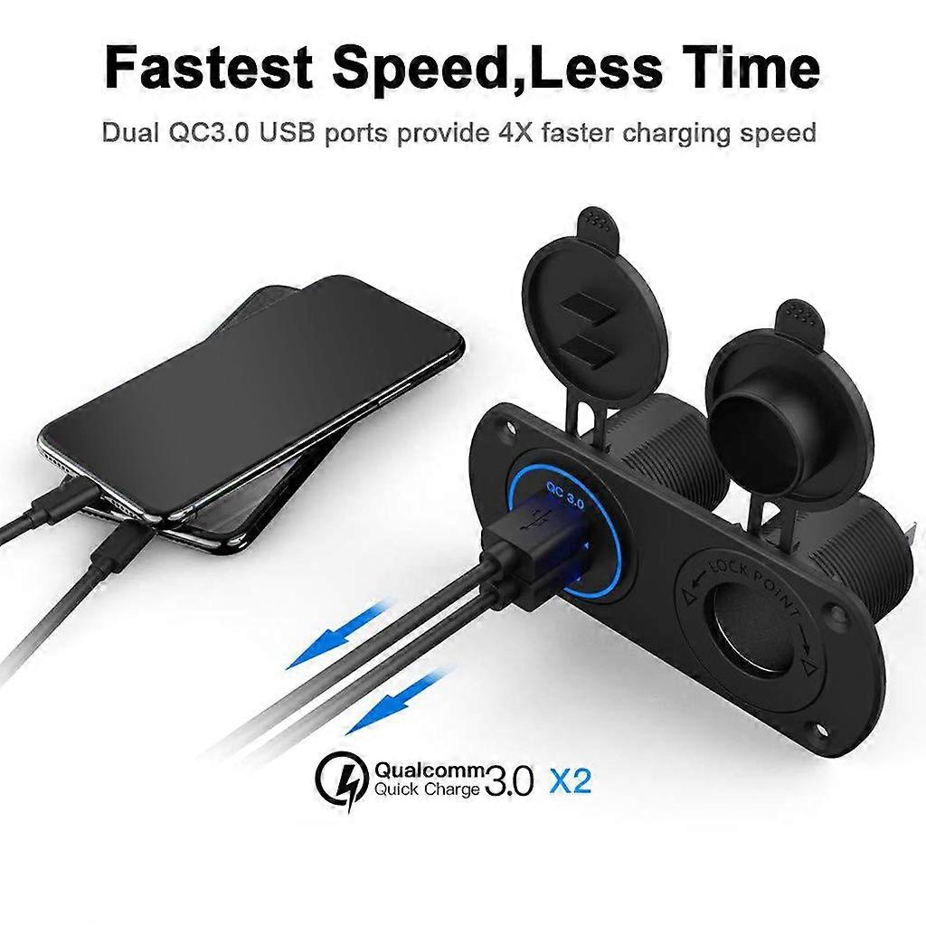 Black Quick Charge 3.0 Waterproof Power Socket Adapter with 12V USB ...