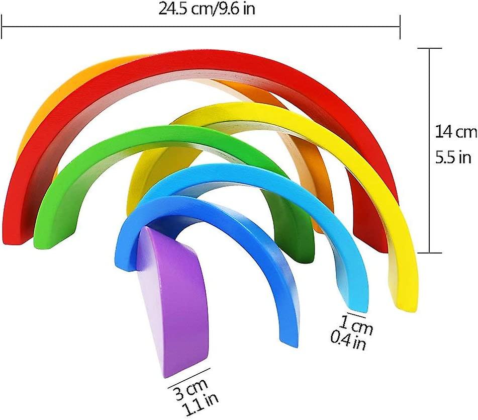 Wooden Rainbow Stacking Game Learning Toy Geometry Building Blocks ...