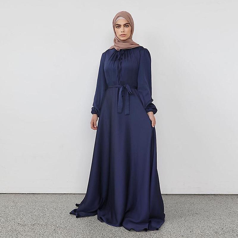 Elegant Satin Muslim Dress Women Hijab Abaya Caftan Marocain Long Robe Islamic Clothing Big ...