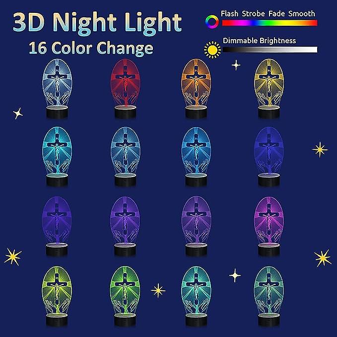 Cross 3d Night Light Jesus Illusion Hologram Lamp 16 Color Led Best ...