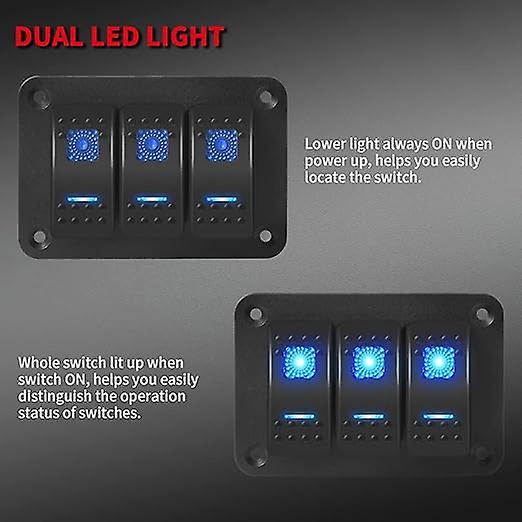 Marine Switch Panel Waterproof 12V 3 Gang Rocker Switch Panel Blue LED ...
