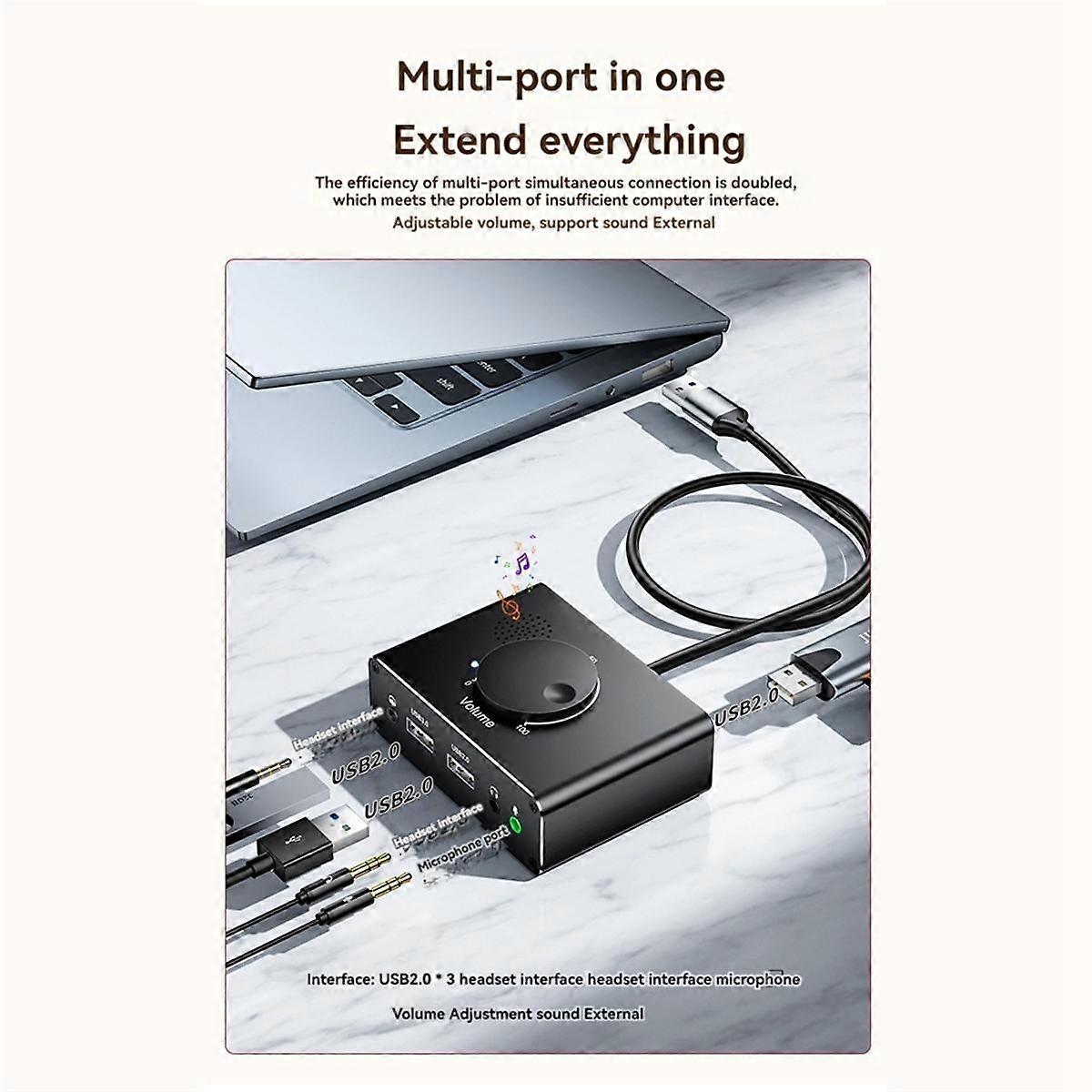 USB External Sound Card 3 Ports USB 2.0 to 3.5mm Sound Card with Volume ...