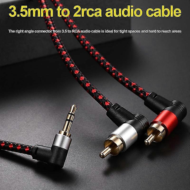 90 Degree 3.5mm Male To 2 Rca Male Cable Right Angle Stereo Aux Y ...