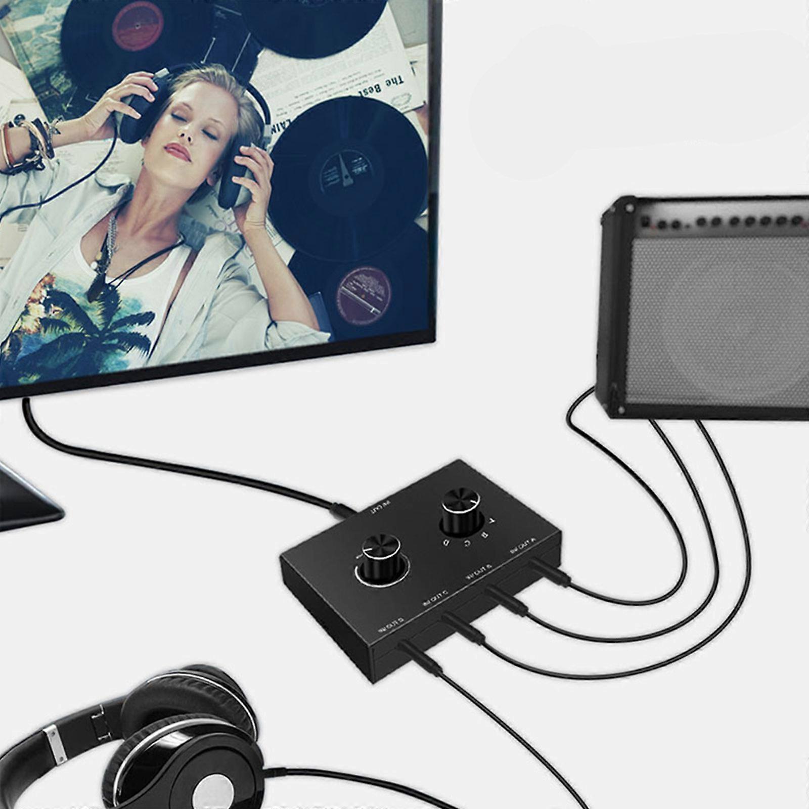 3.5mm Audio Switcher Switch Stereo Headphone Speaker Splitter Selector ...