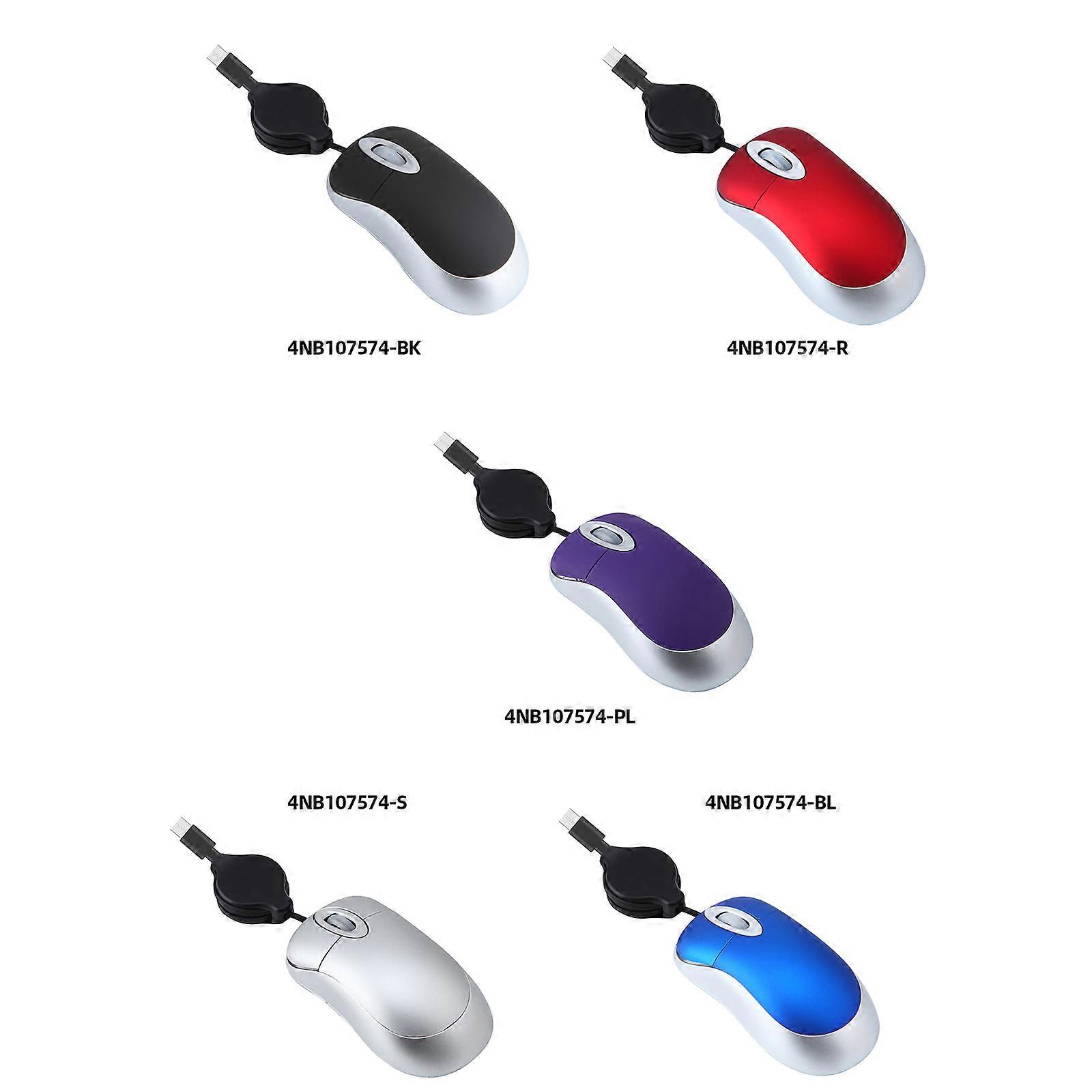 Corded Mouse USB C Retractable Cable Small Mouse 1000DPI Optical Basic ...