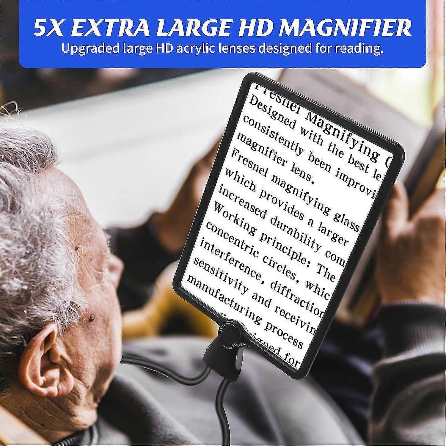 5X Large Reading Magnifying Glass with Light, Rechargeable Hands-Free ...