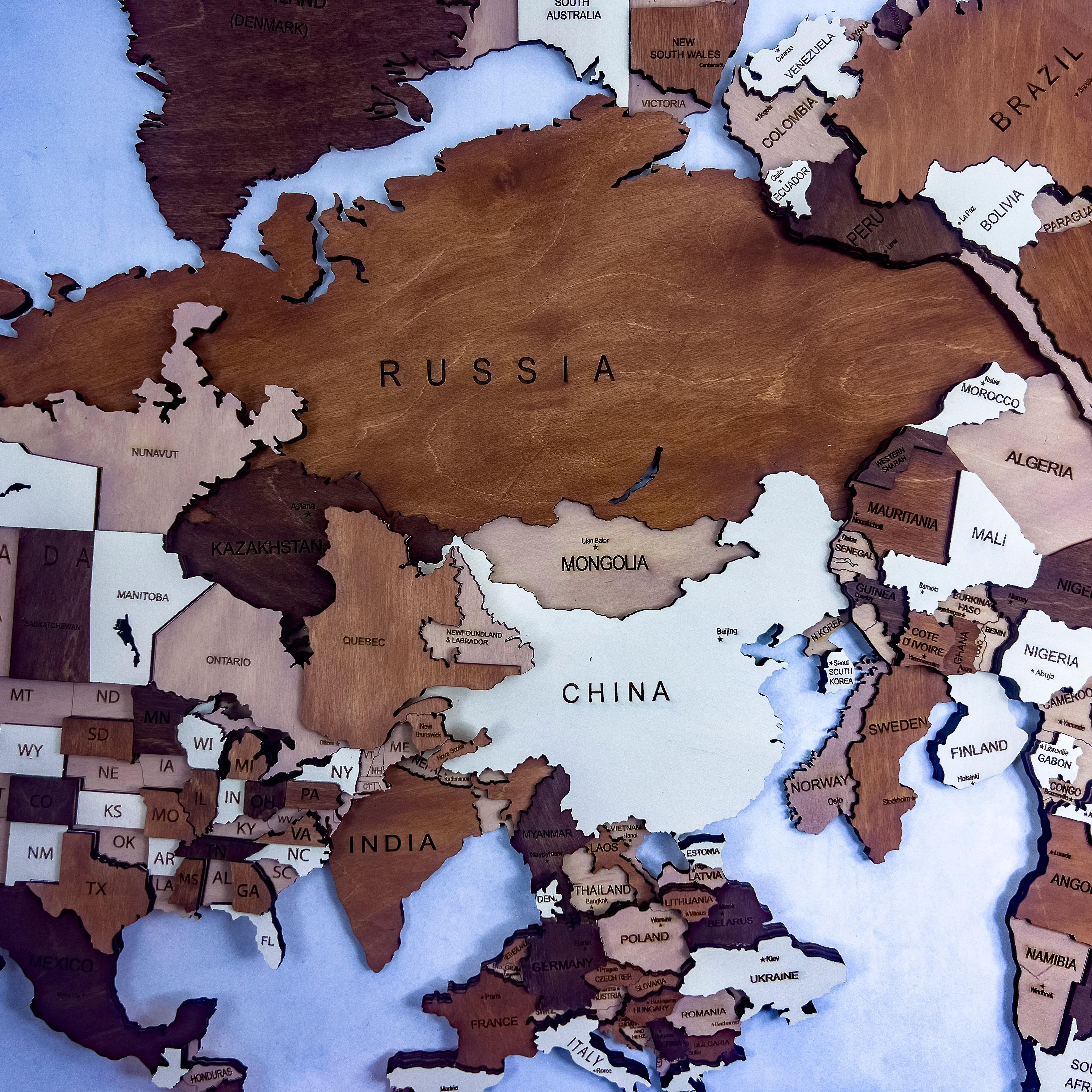 3D Wooden World Map – Handmade Wall Art For Home & Office Decor - Brown ...