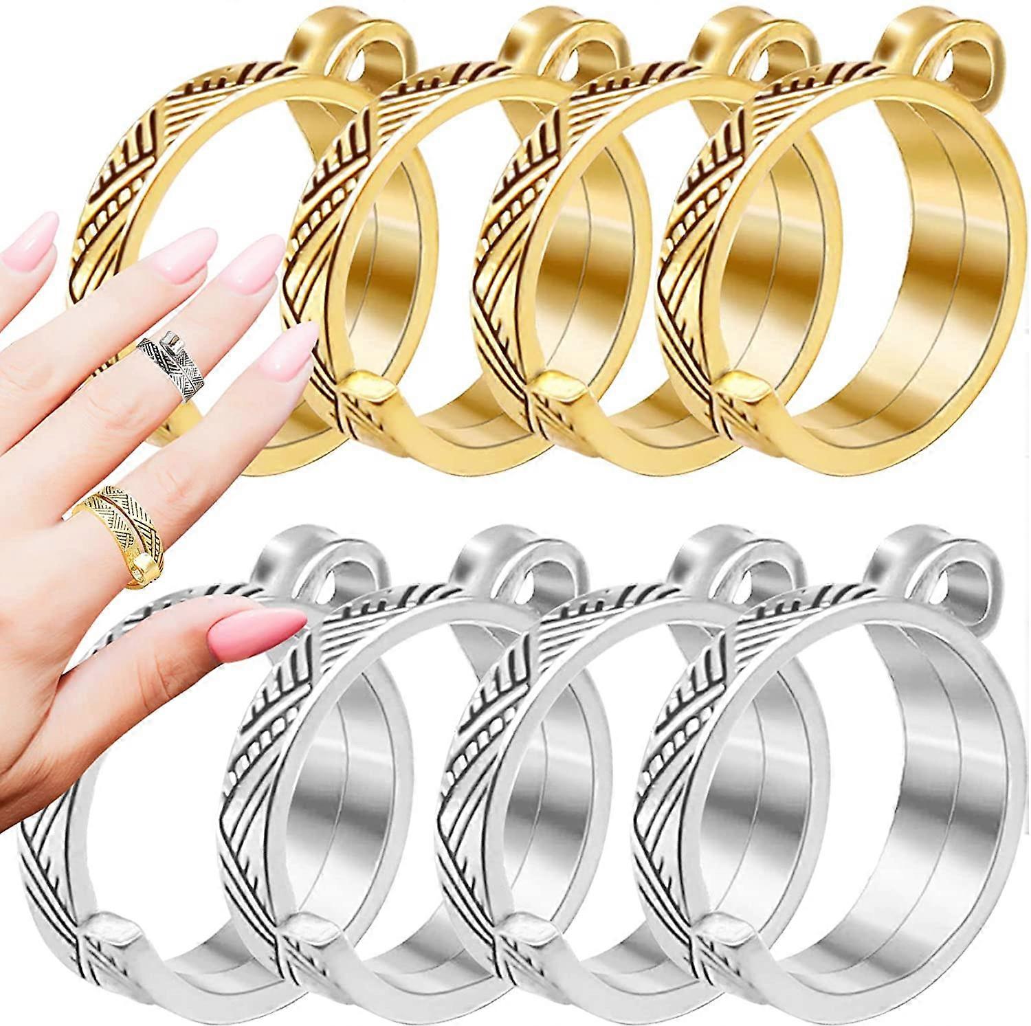 8 Pcs Crochet Ring for Finger Yarn Guide, Adjustable Crochet Tension ...