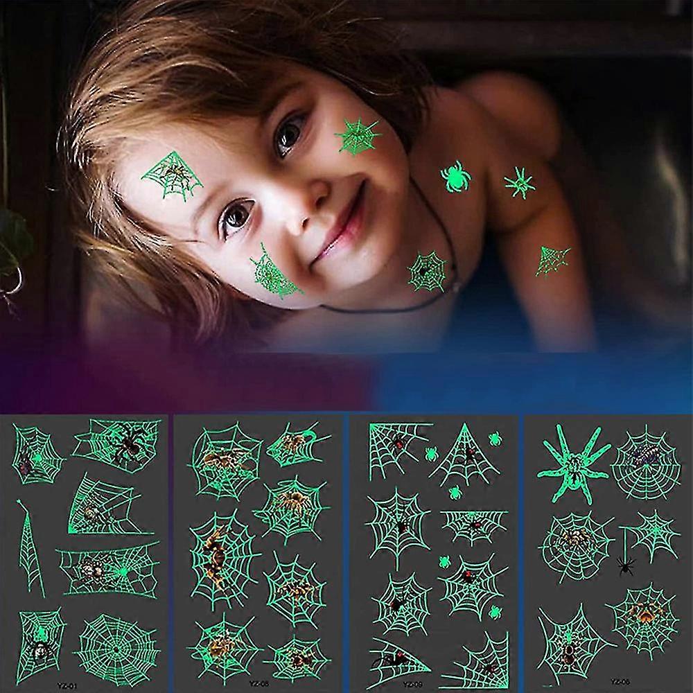 20 Sheets Luminous Halloween Spider Temporary Tattoos For Kids,glow ...