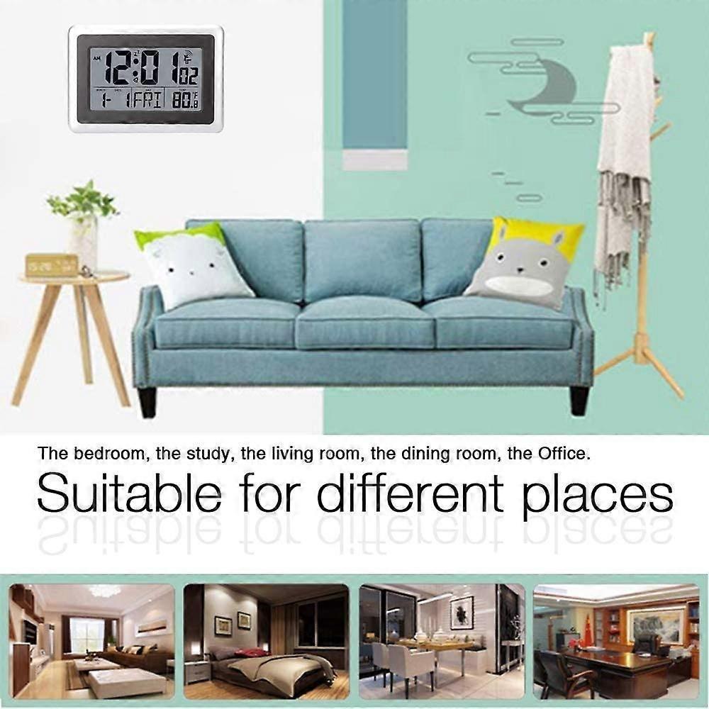Atomic Wall Desk Clock Large Display with Indoor Outdoor Temperature ...