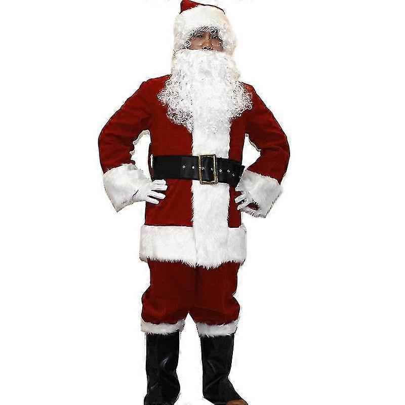 10 Pcs Luxury Christmas Santa Costume,vintag Red Plush Santa Suit Santa ...