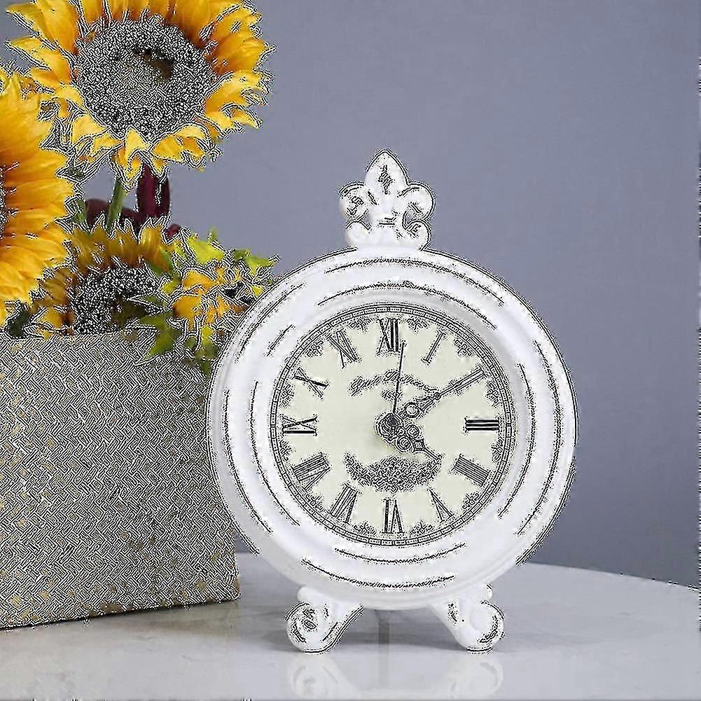 Vintage Table Clock Wood Small White Desk Clock Silent No Ticking ...