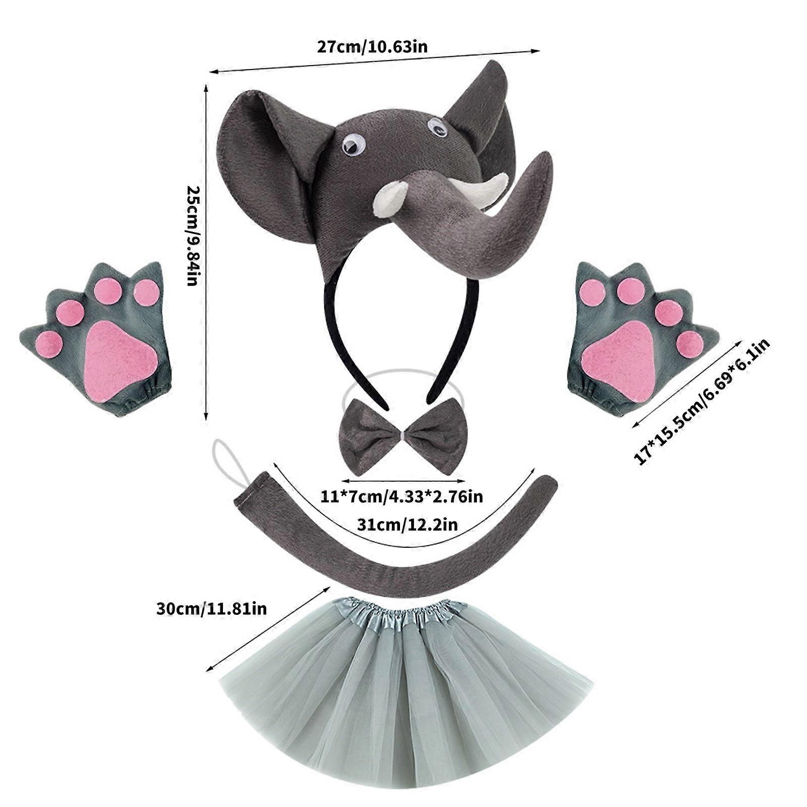 1/3/4/5Pcs Elephant Costume Elephant Ears Headband Tail Bowtie Tutu Set ...
