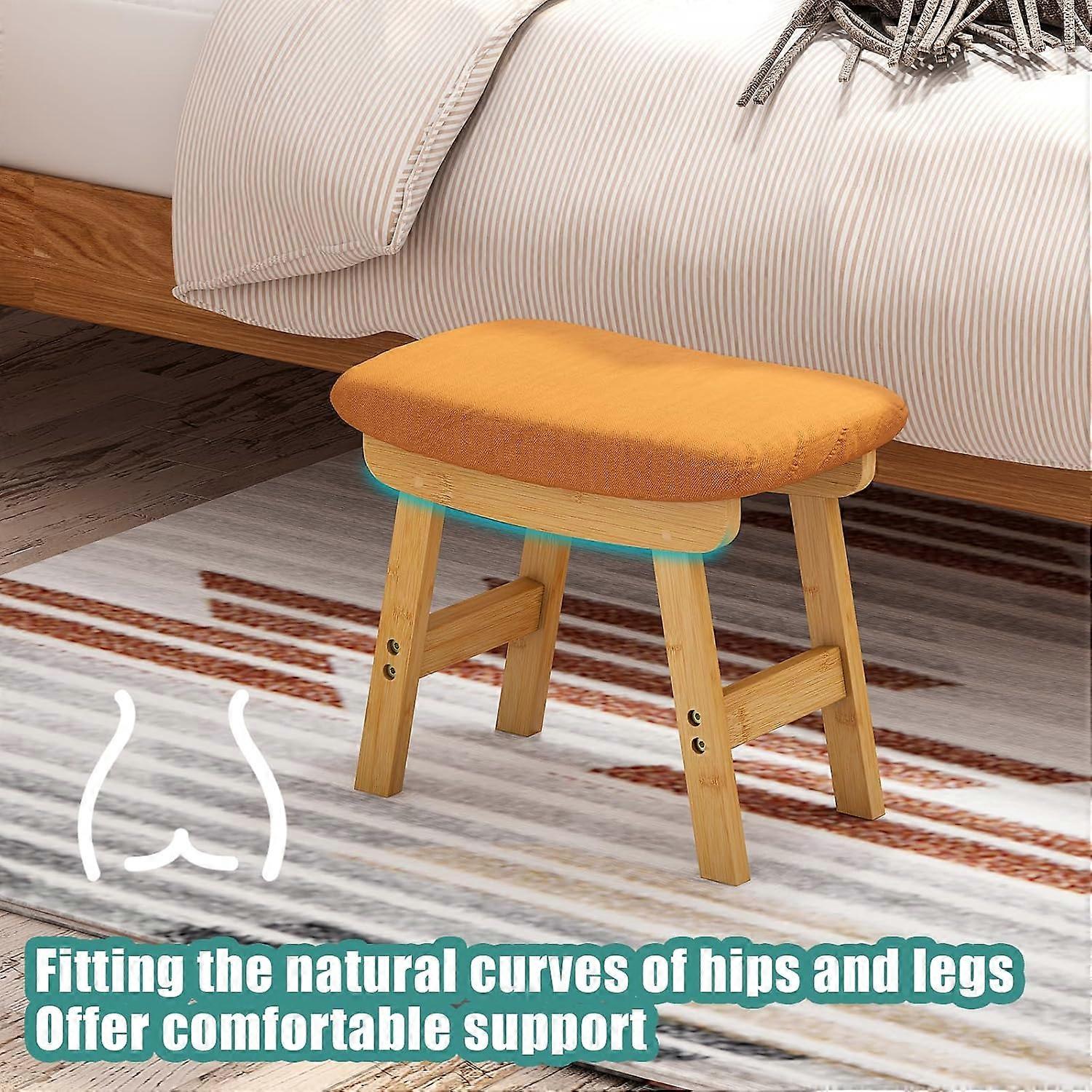 Foot Stools Ottoman Orange Small Soft Footrest With Wood Legs For ...