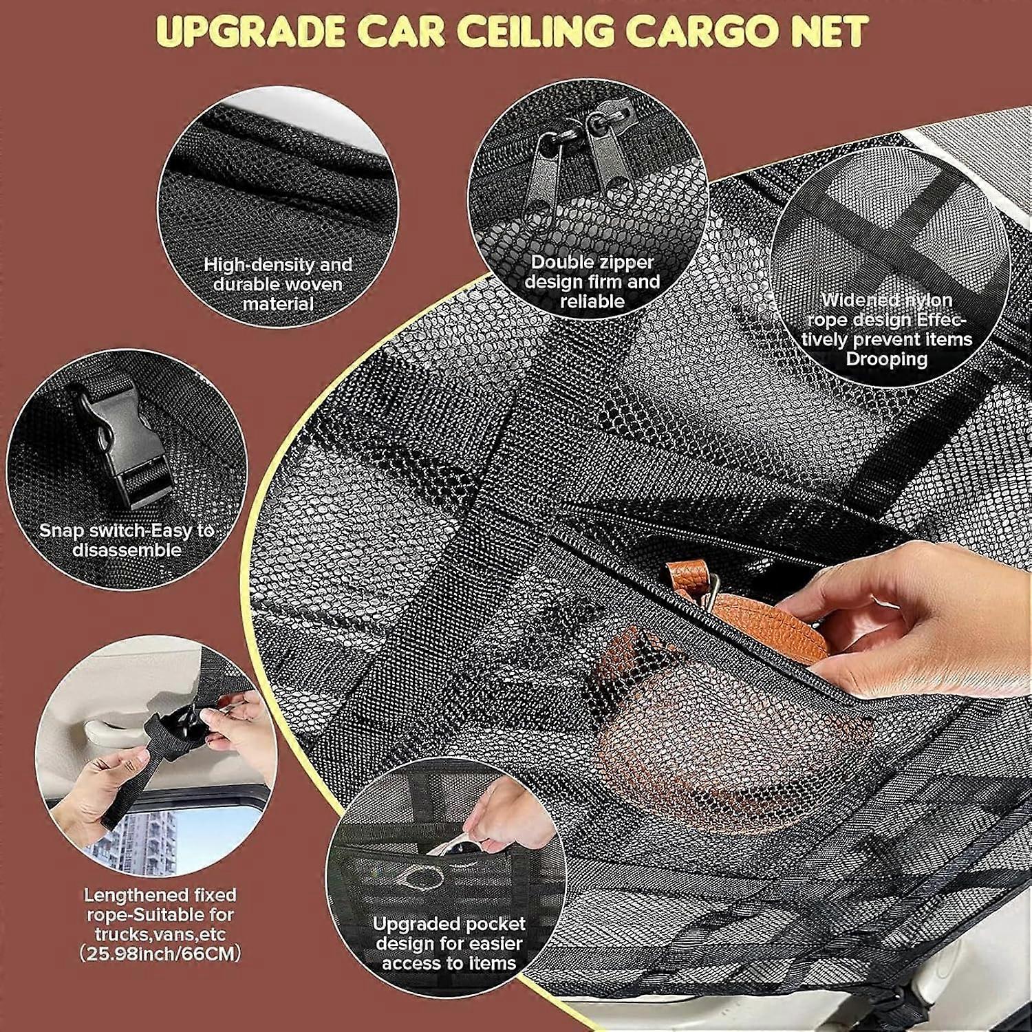Car Ceiling Cargo Net Mesh Organizer 90x65cm Heavy Duty Load Bearing ...