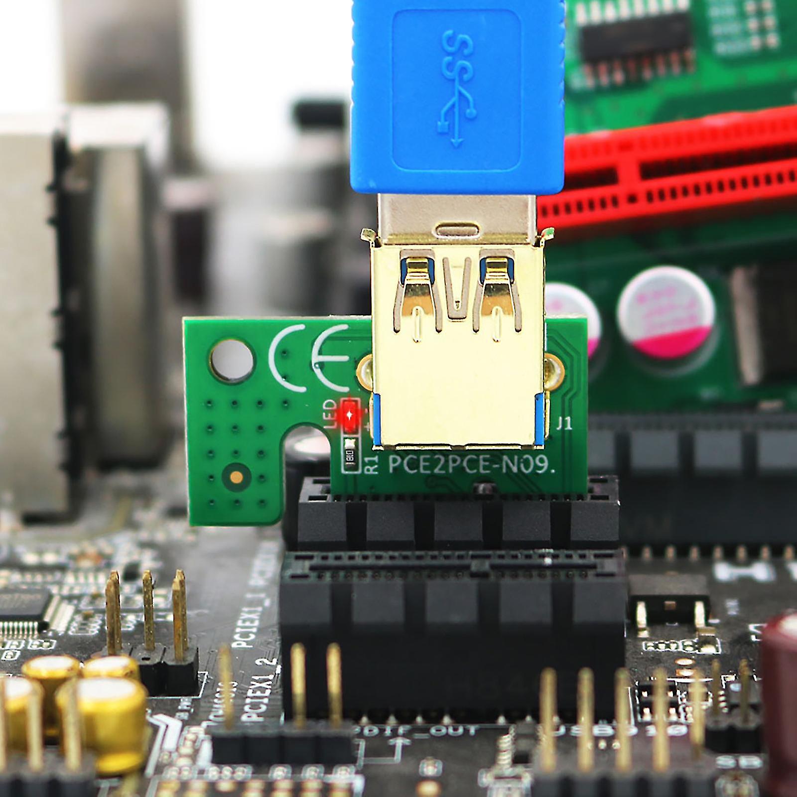 New 010-x Pcie Riser 1x To 16x Graphic Extension With Led Flash For Gpu ...