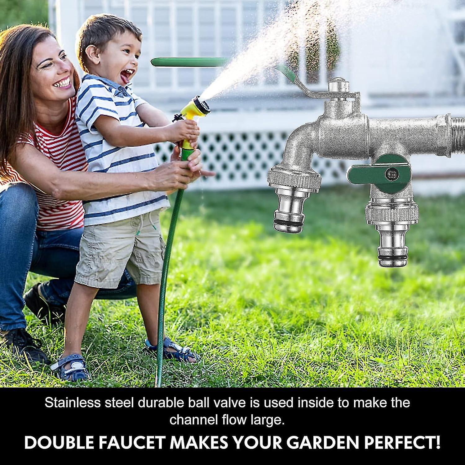 Premium Brass Double Water Tap, 1/2'' Inch Garden Tap Double Water Tap ...