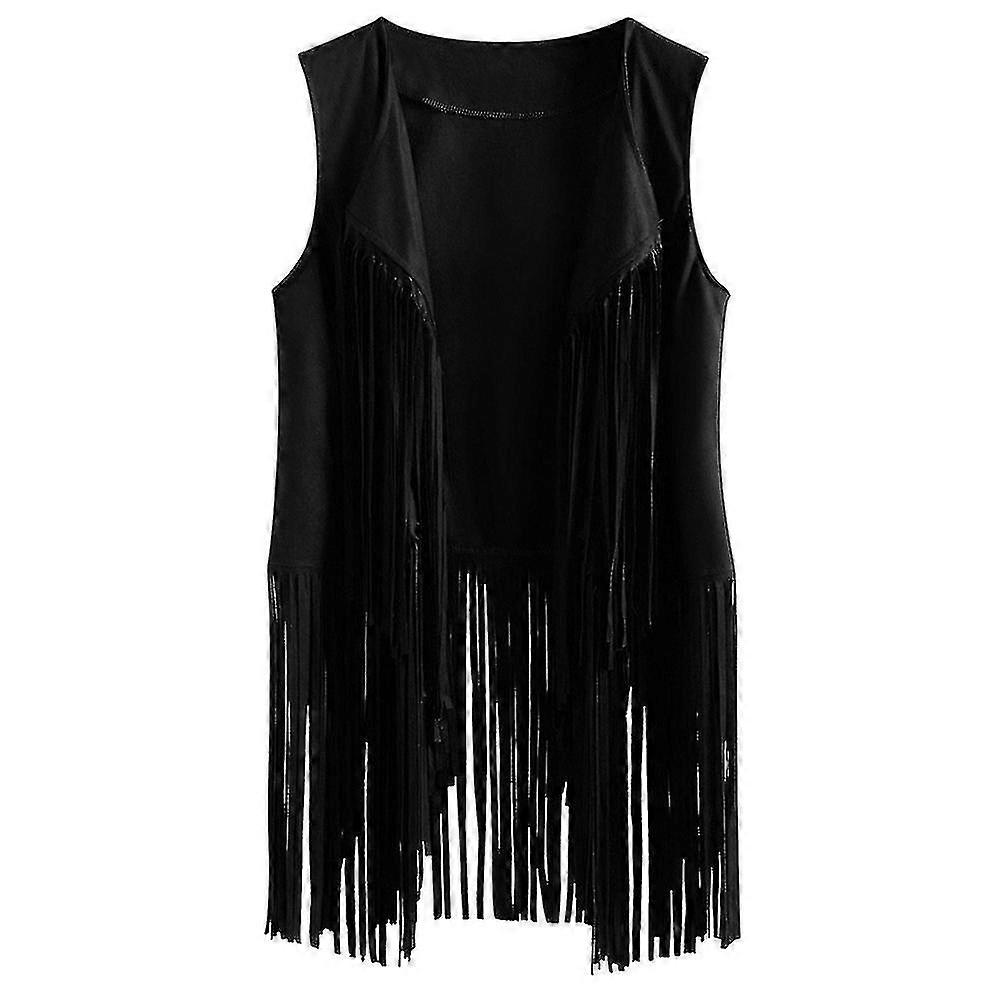 Women's Tassel Sleeveless Vest 70s 1970s Hippie Faux Suede Waistcoat Fringe Jacket Cardigans ...