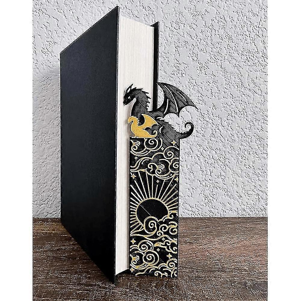 Stylish Bookmark, Black And Gold Dragons With Sun And Clouds Bookmark ...