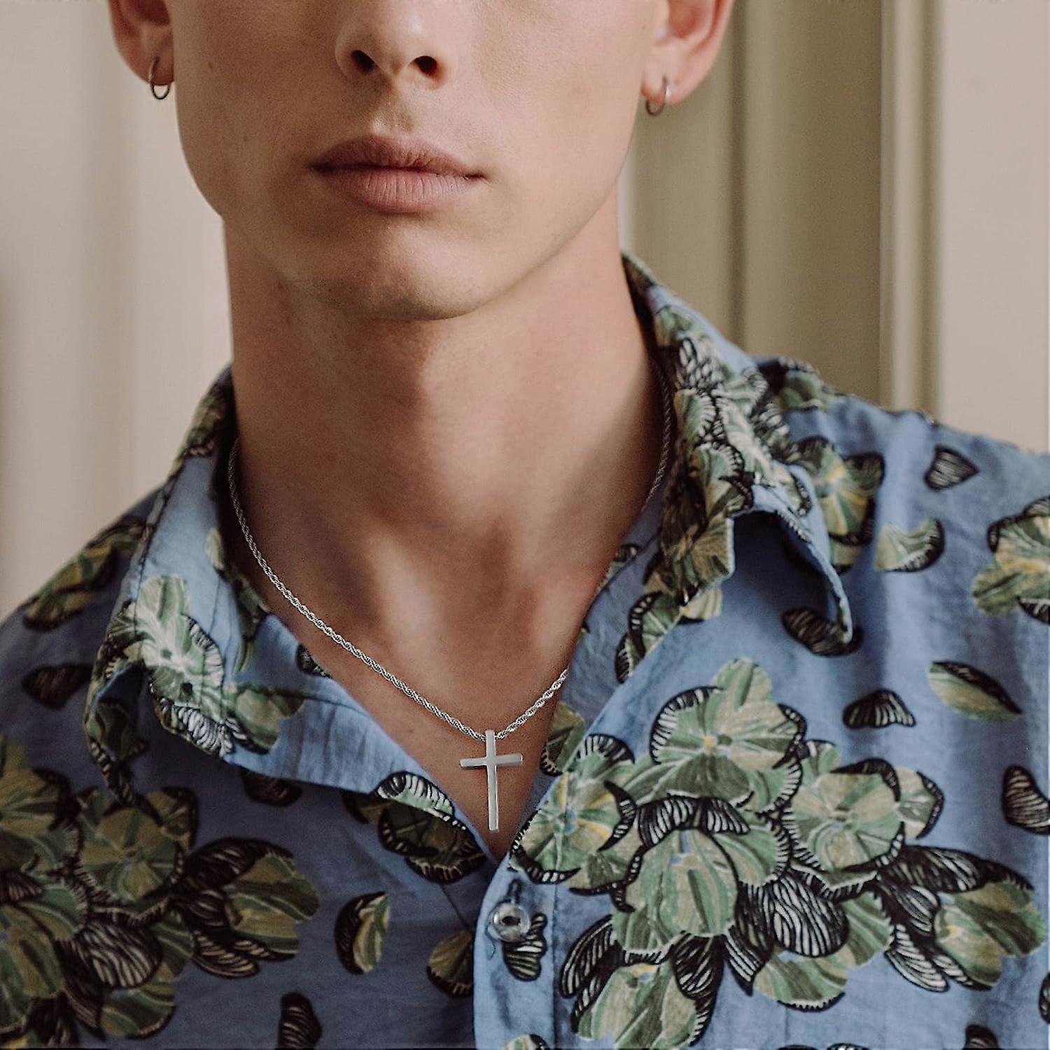 Cross Necklace for Men,Stainless Steel Black Silver Gold Cross Pendant ...