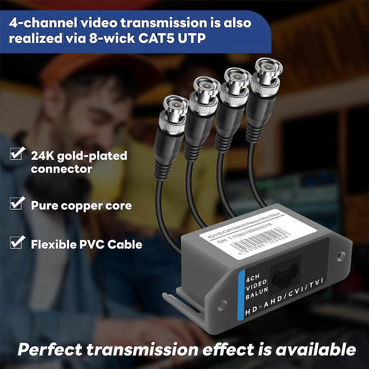 4-Channel Video Balun BNC UTP CAT5 Transmitter for CCTV/ Surveillance Camera Trend | Fruugo UK